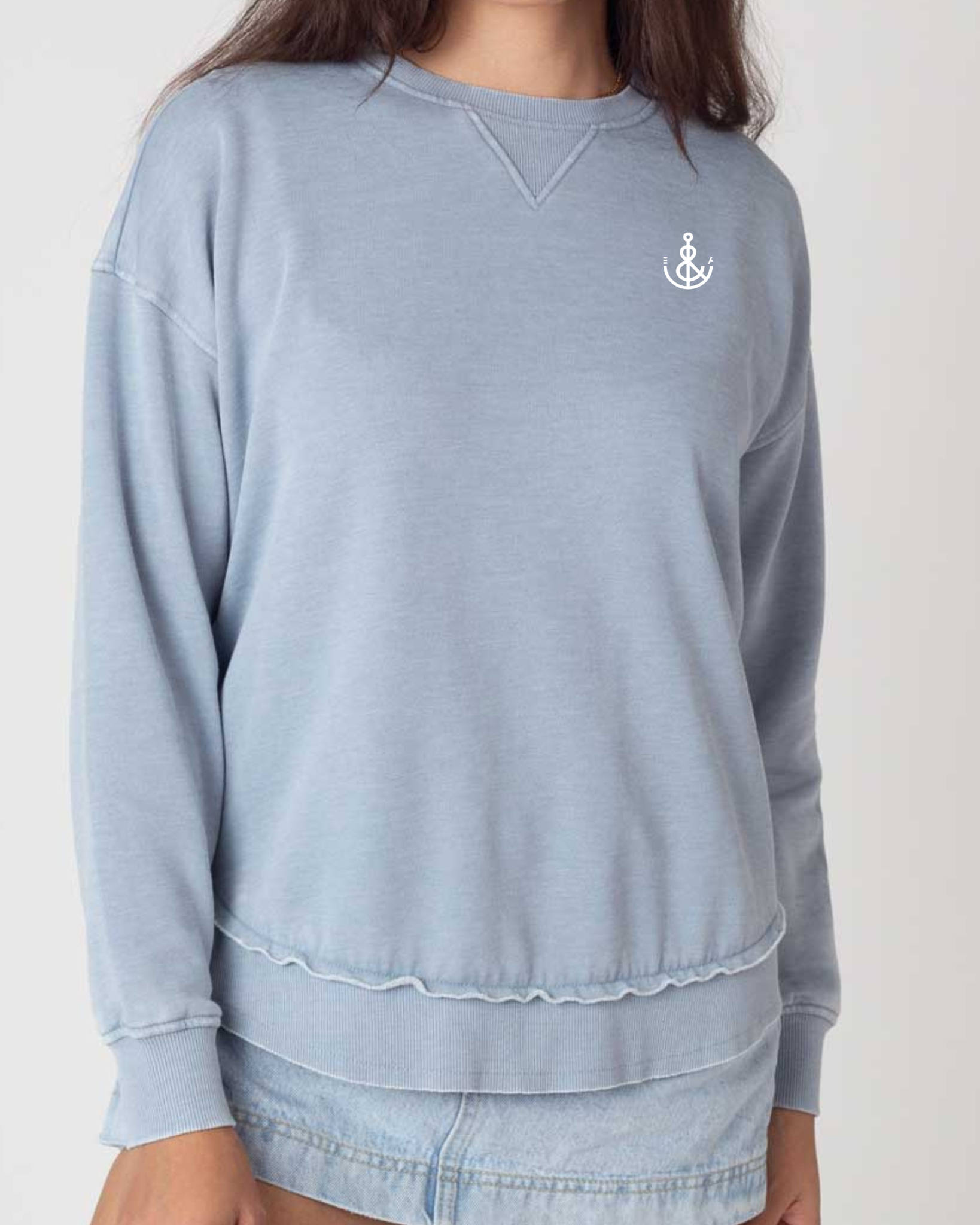 Women’s Anchor Washed Crew-Faded Denim – Erie and Anchor